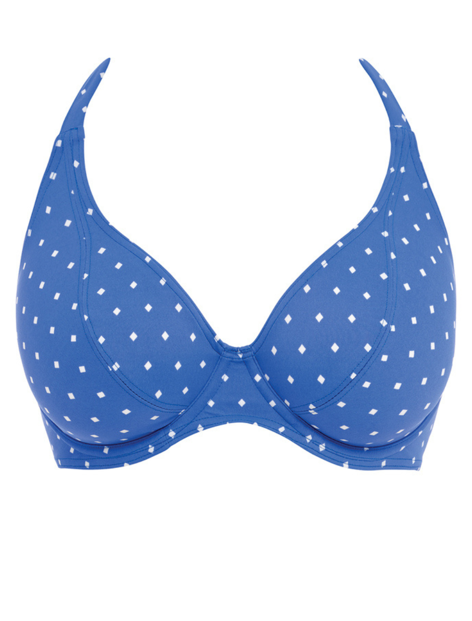 Freya Jewel Cove Underwire Banded Halter Bikini Top, Azure print | Blu ...